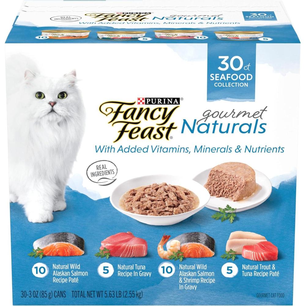 Purina Fancy Feast Wet Cat Food Variety Pack Gourmet Naturals Seafood ...